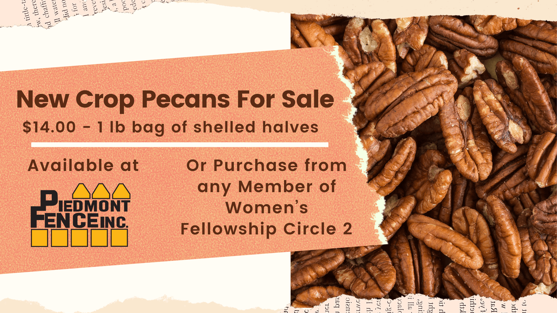 Pecans for Sale - Friedberg Moravian Church